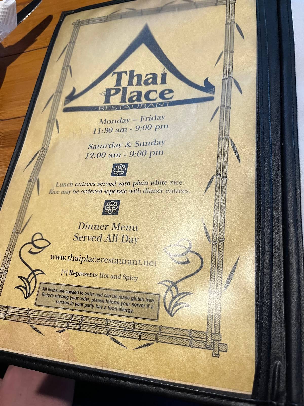 Menu at Thai Place restaurant, South Hadley