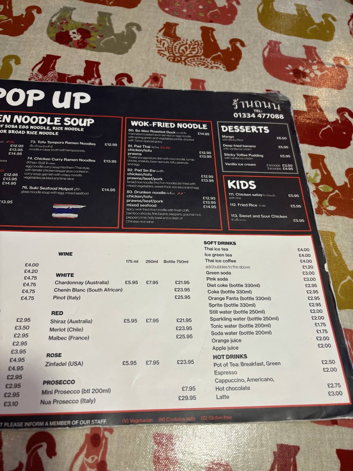 Menu at Thai Pop Up restaurant, Saint Andrews