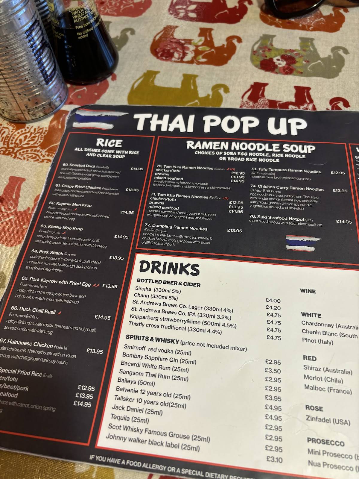 Menu at Thai Pop Up restaurant, Saint Andrews