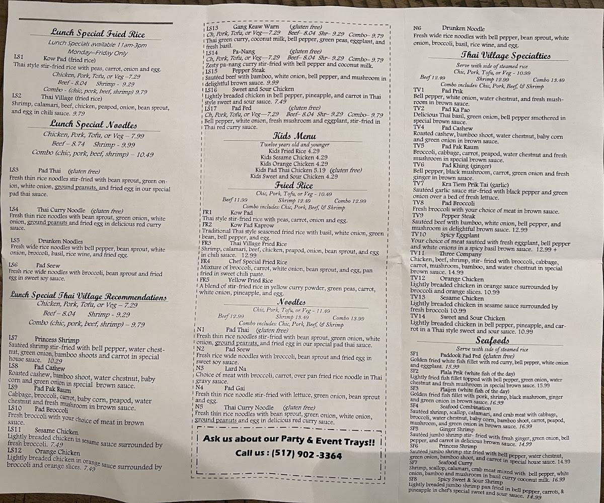 Menu at Thai Village Cuisine restaurant, Tulsa, S Lewis Ave E
