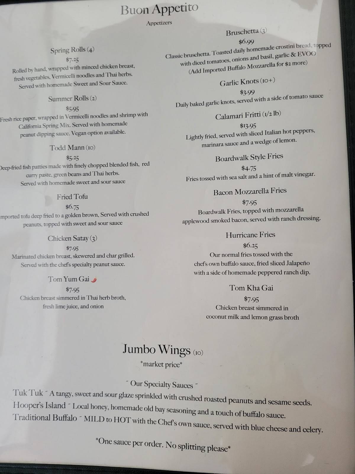 Menu at Thaitalian Infusion Cuisine pizzeria, Cambridge