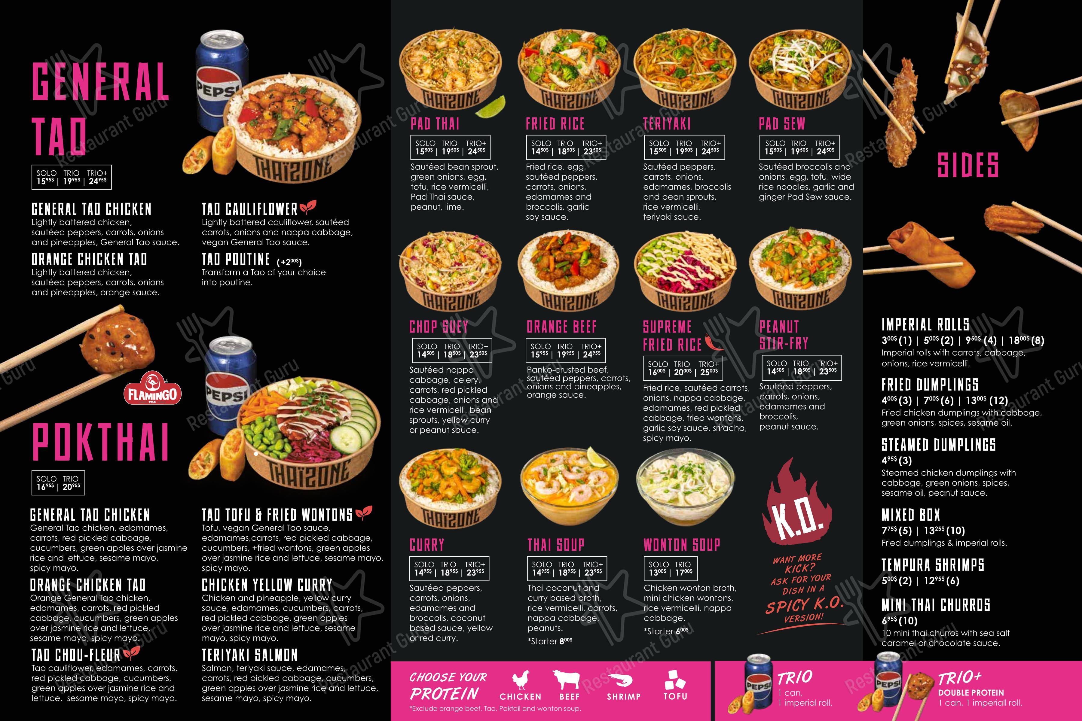 Menu at Thaïzone restaurant, Dieppe