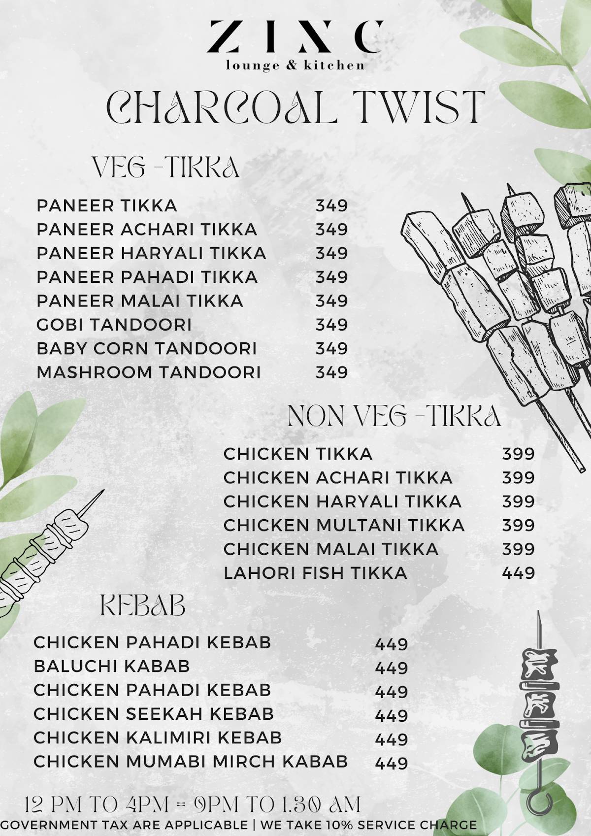 Menu at Zinc Lounge and Kitchen, Thane