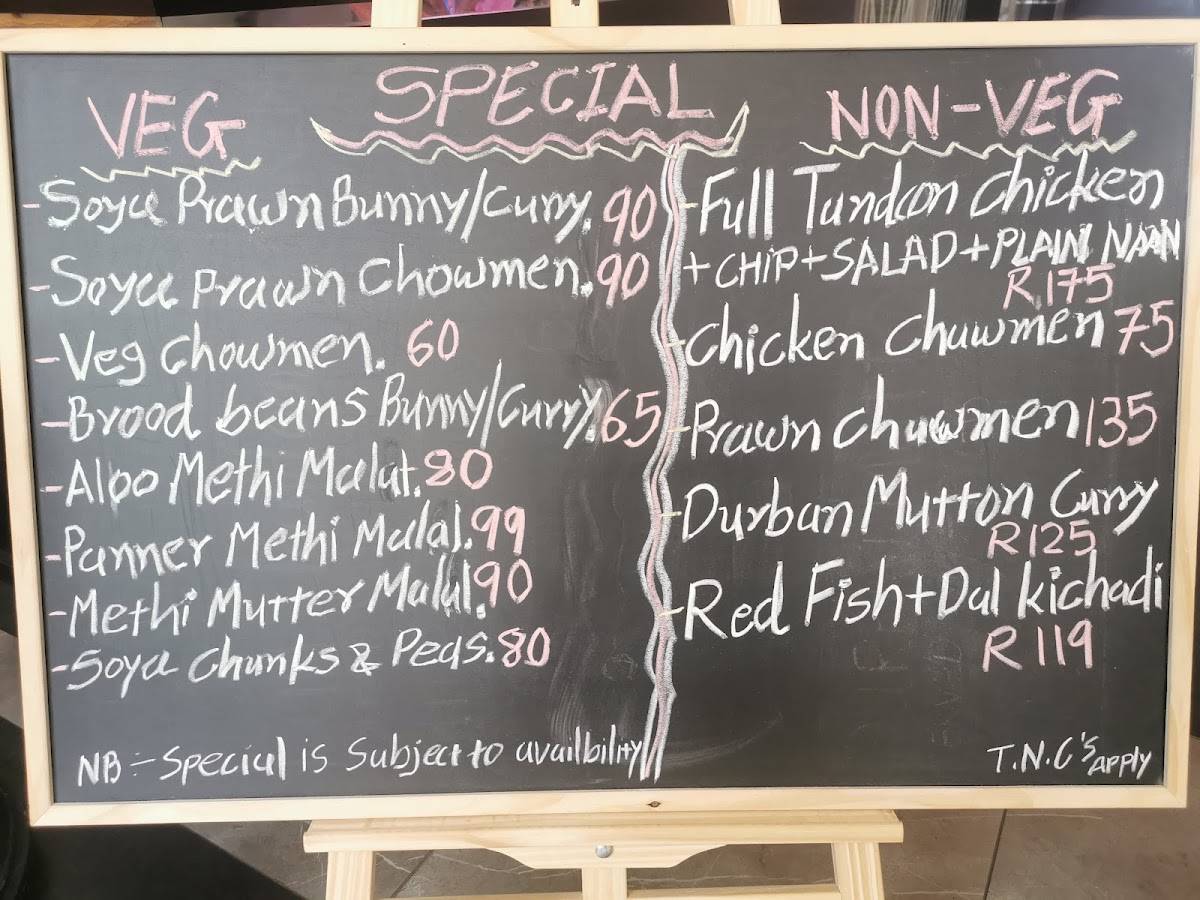 Menu at Thava Suncoast restaurant, Durban
