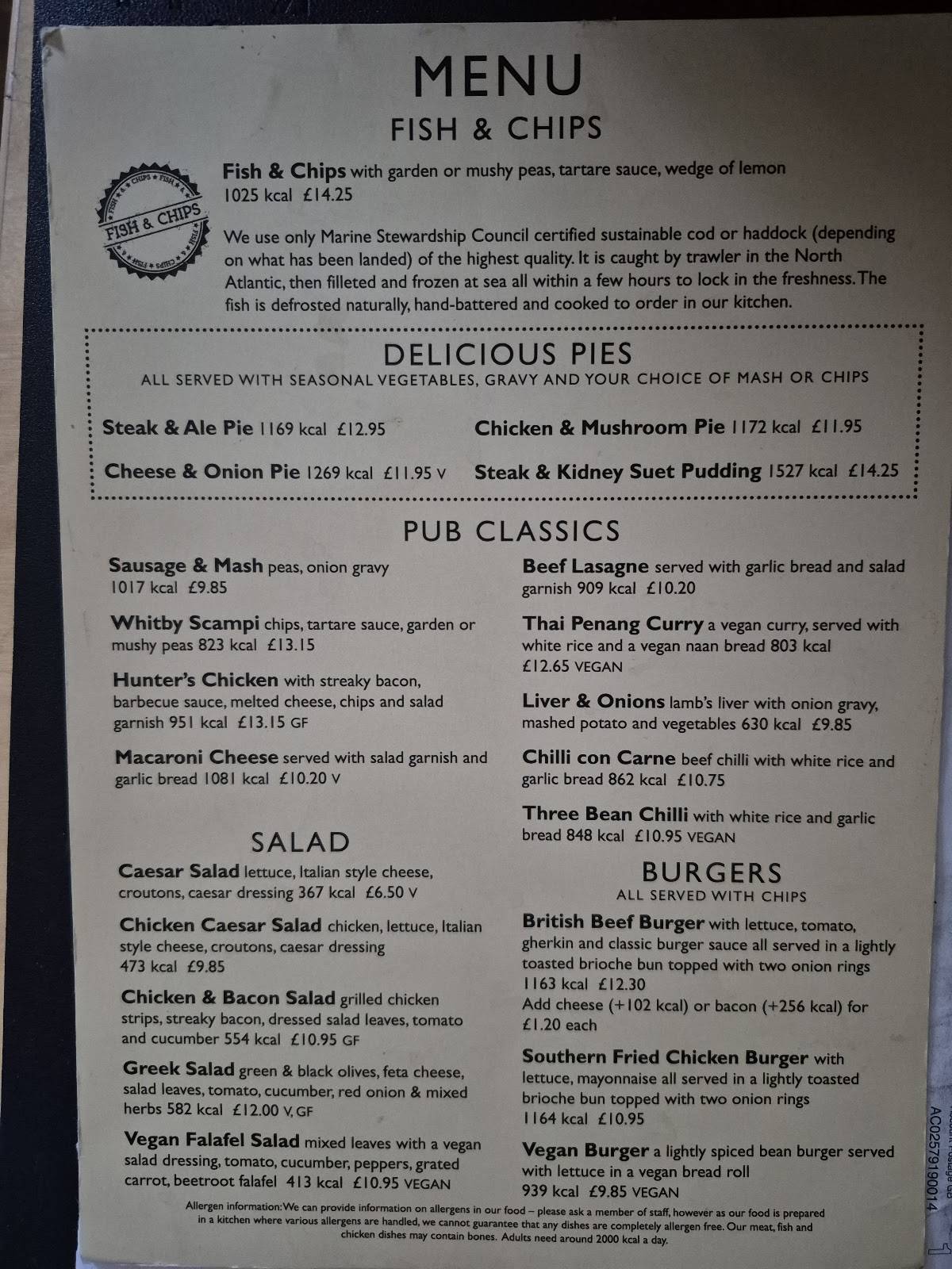Menu at The Abbey pub & bar, Derby