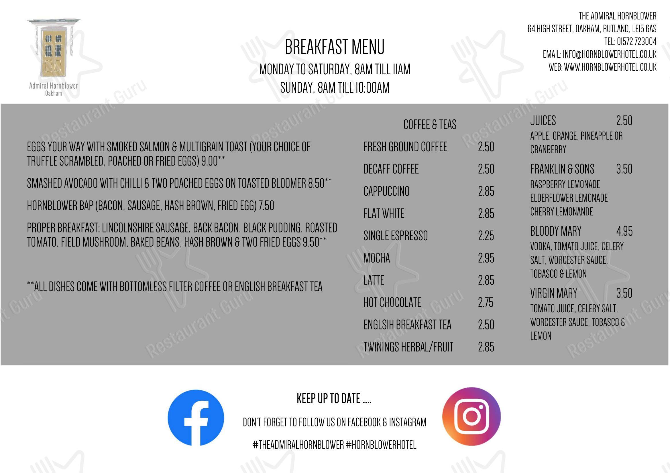 Menu at The Admiral Hornblower pub & bar, Oakham