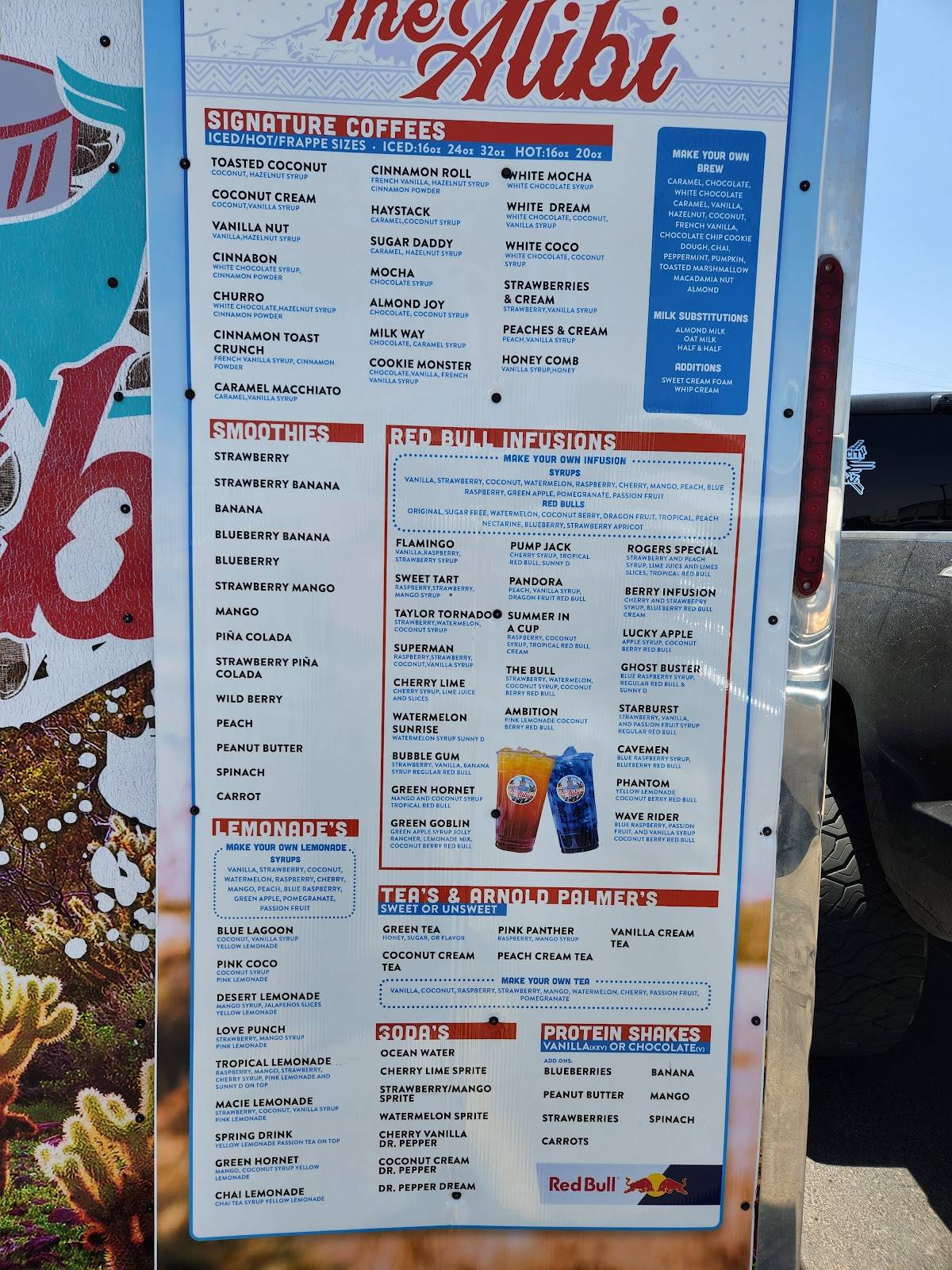 Menu at The Alibi Coffee House, Carlsbad, National Parks Hwy spot 5