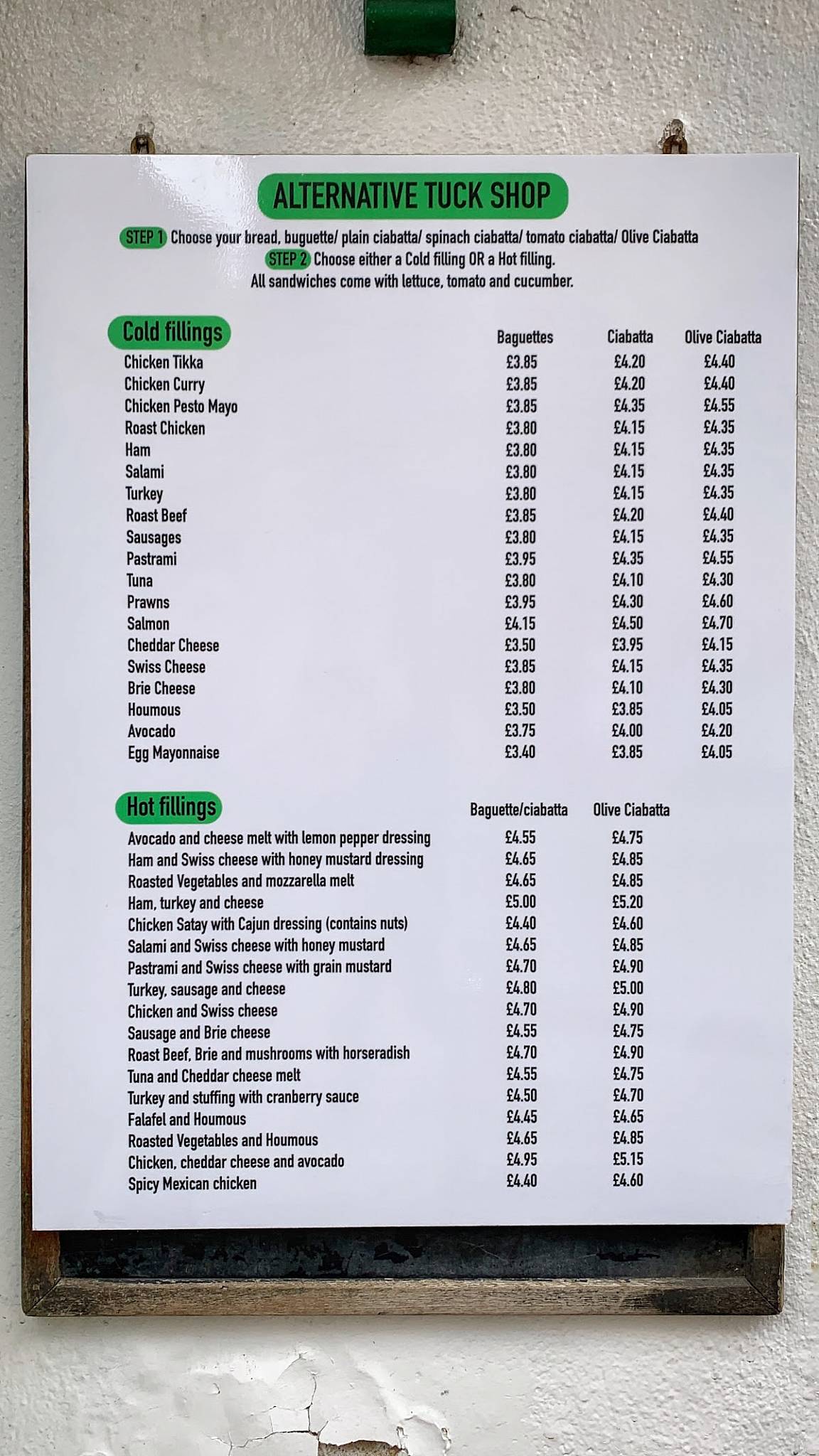 Menu at The Alternative Tuck Shop desserts, Oxford