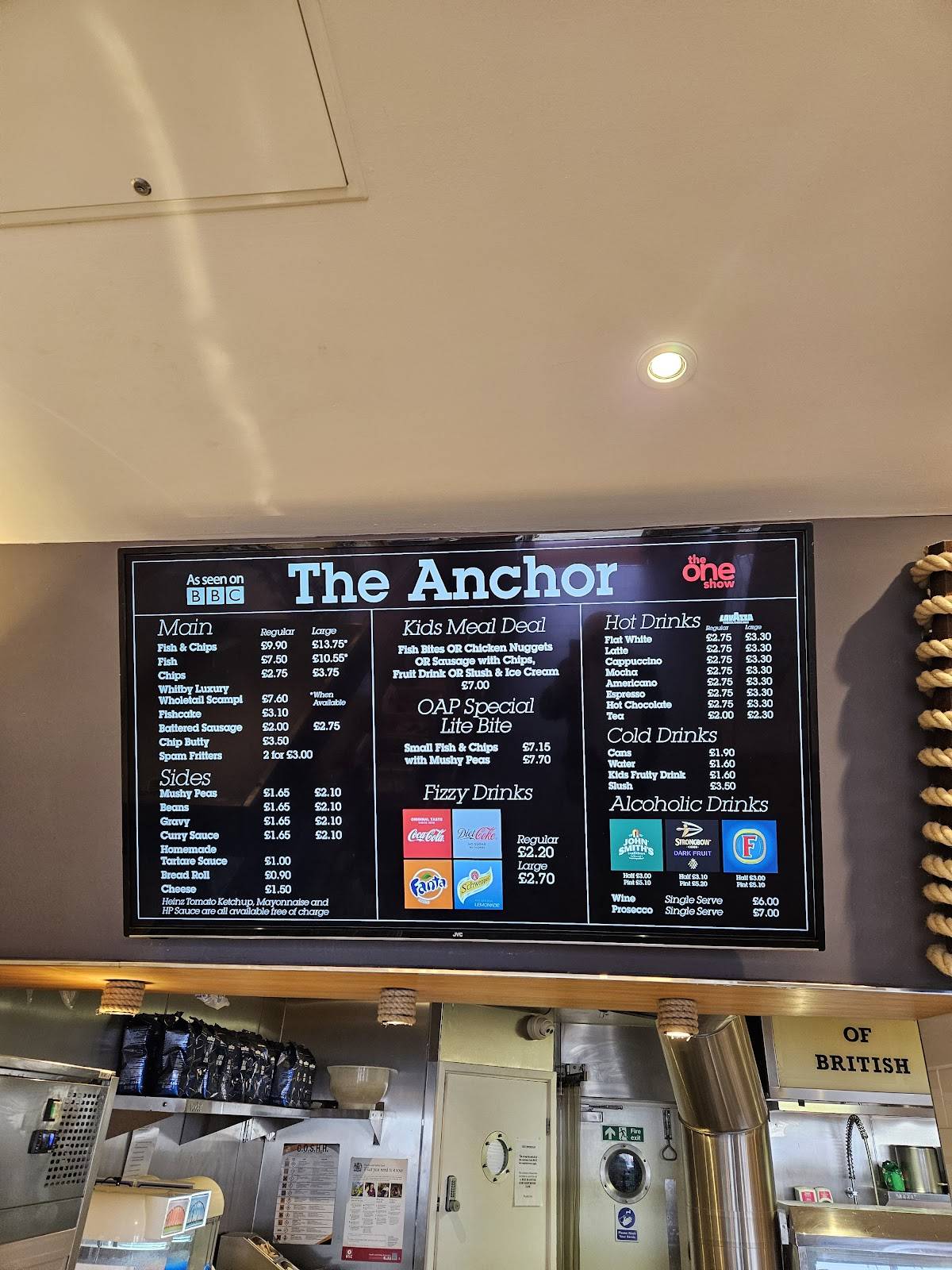 Menu at The Anchor Fish & Chips restaurant, Scarborough