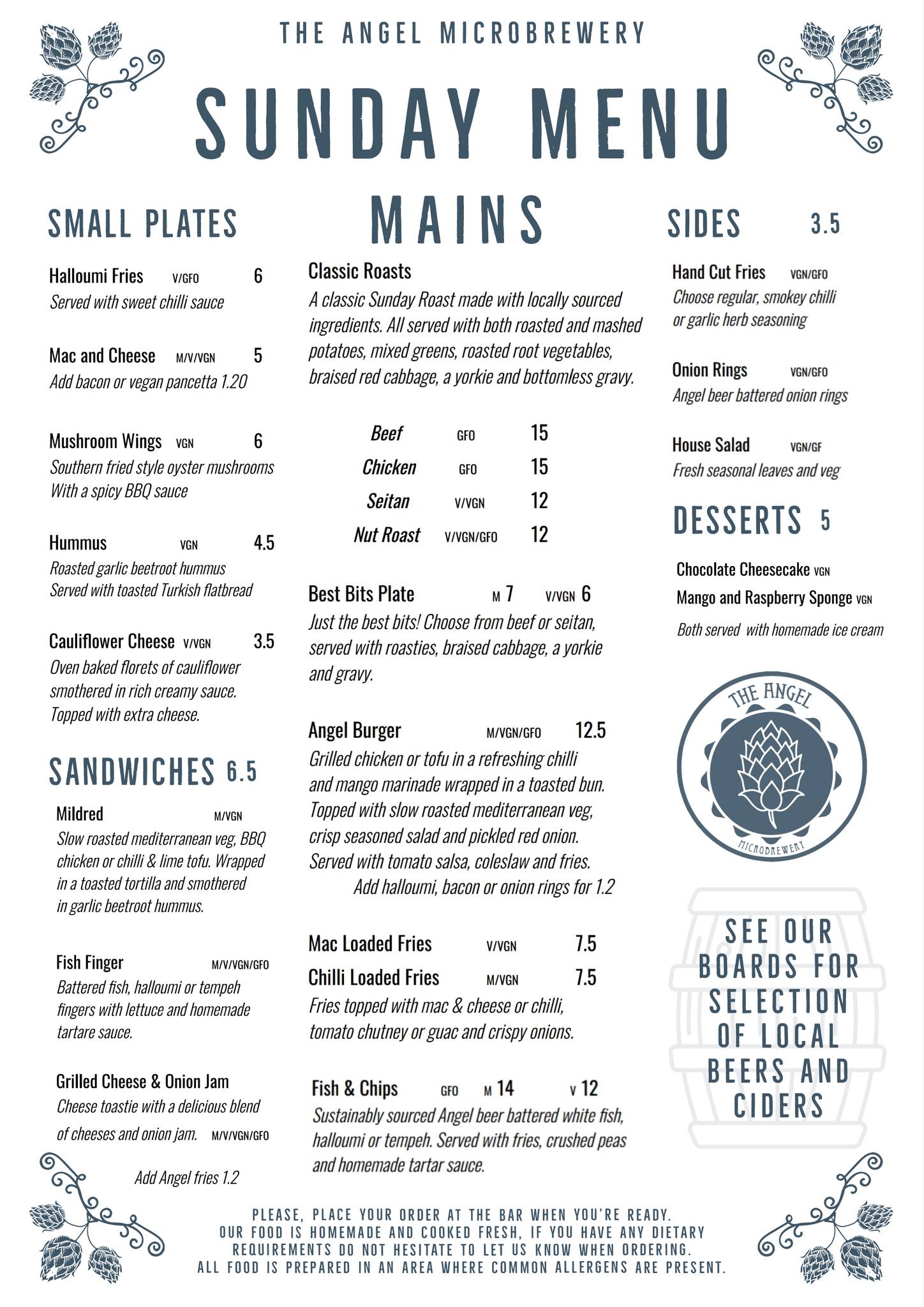 Menu at The Angel Microbrewery pub & bar, Nottingham