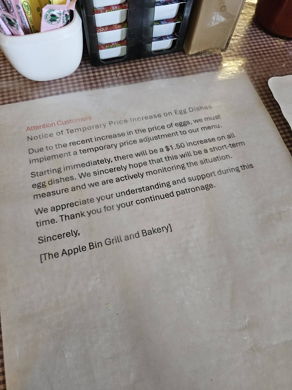 Menu at The Apple Bin Grill & Bakery, Biglerville