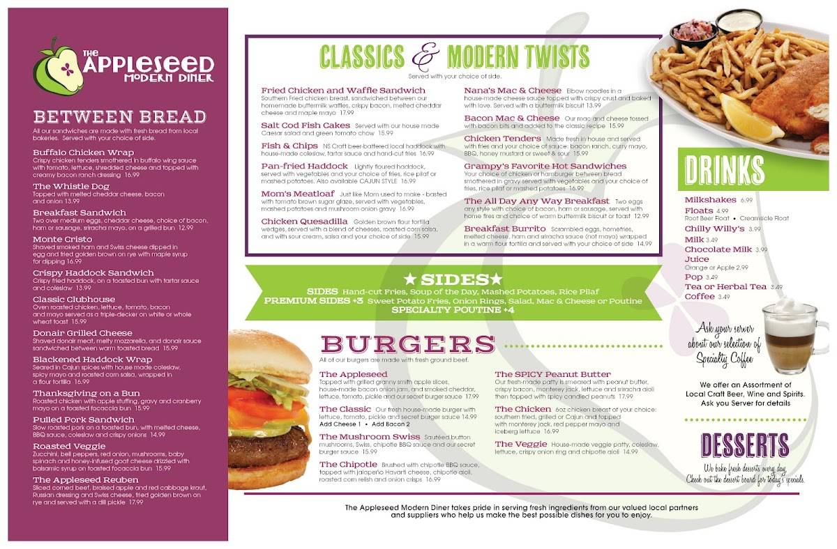 Menu at The Appleseed Modern Diner restaurant, New Glasgow