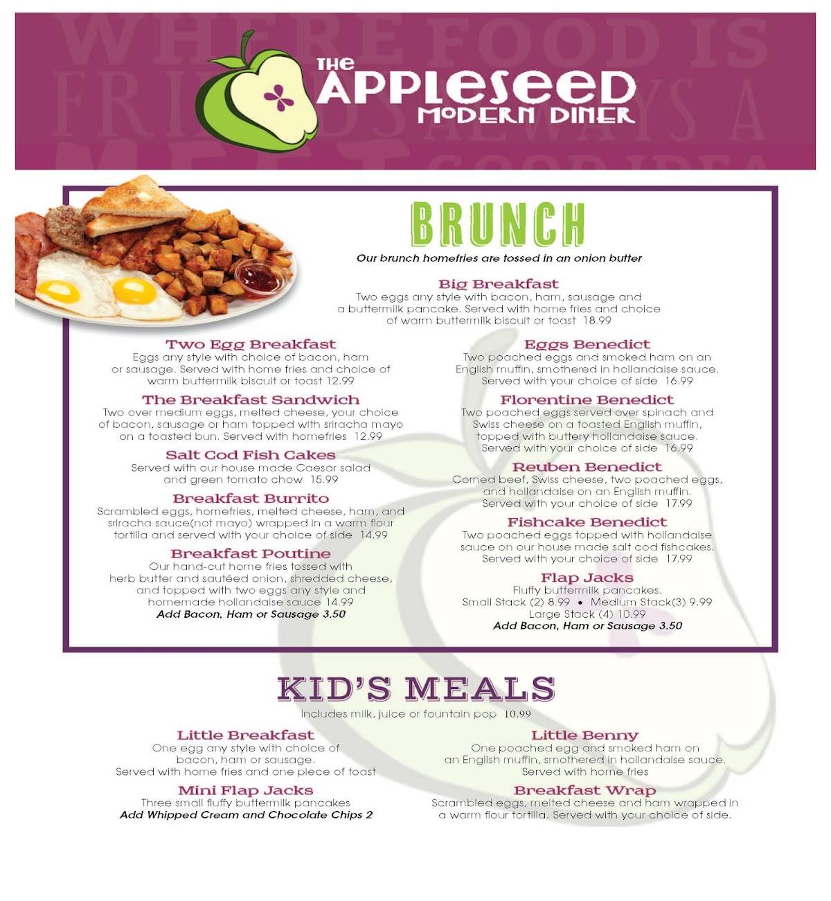 Menu at The Appleseed Modern Diner restaurant, New Glasgow