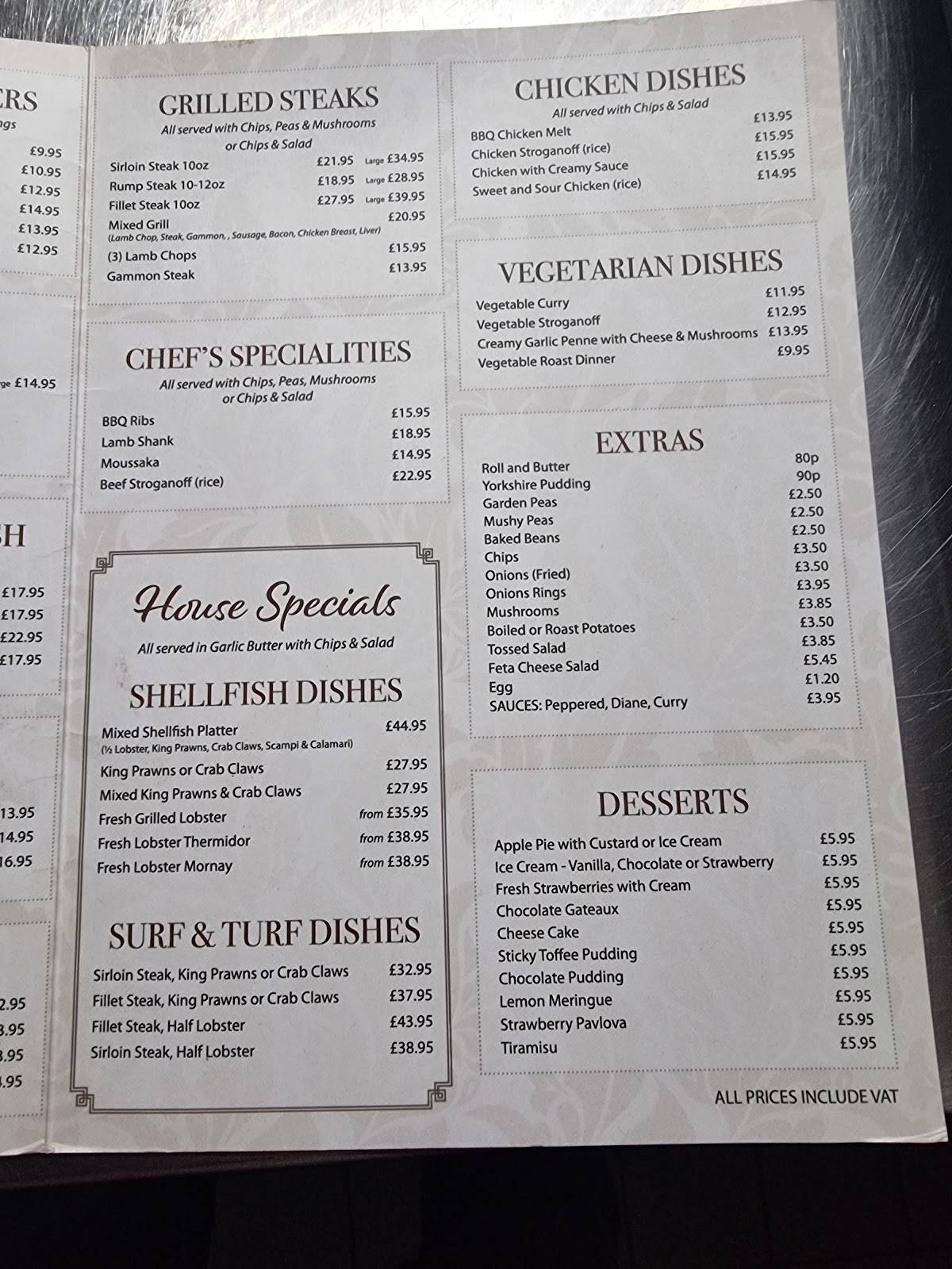 Menu at The Arches restaurant, Great Yarmouth, 72 Regent Rd
