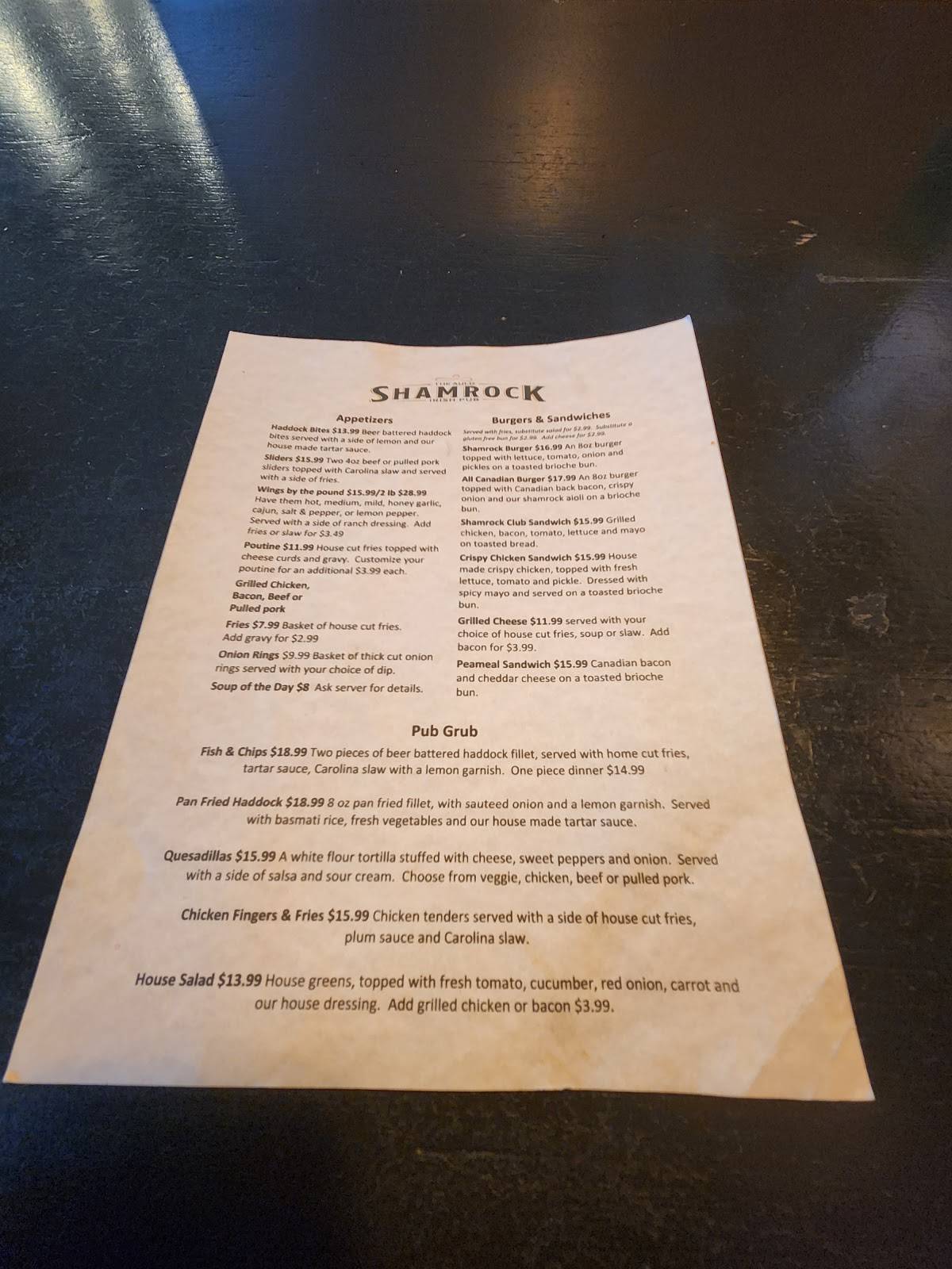 Menu at The Auld Shamrock pub & bar, Dominion