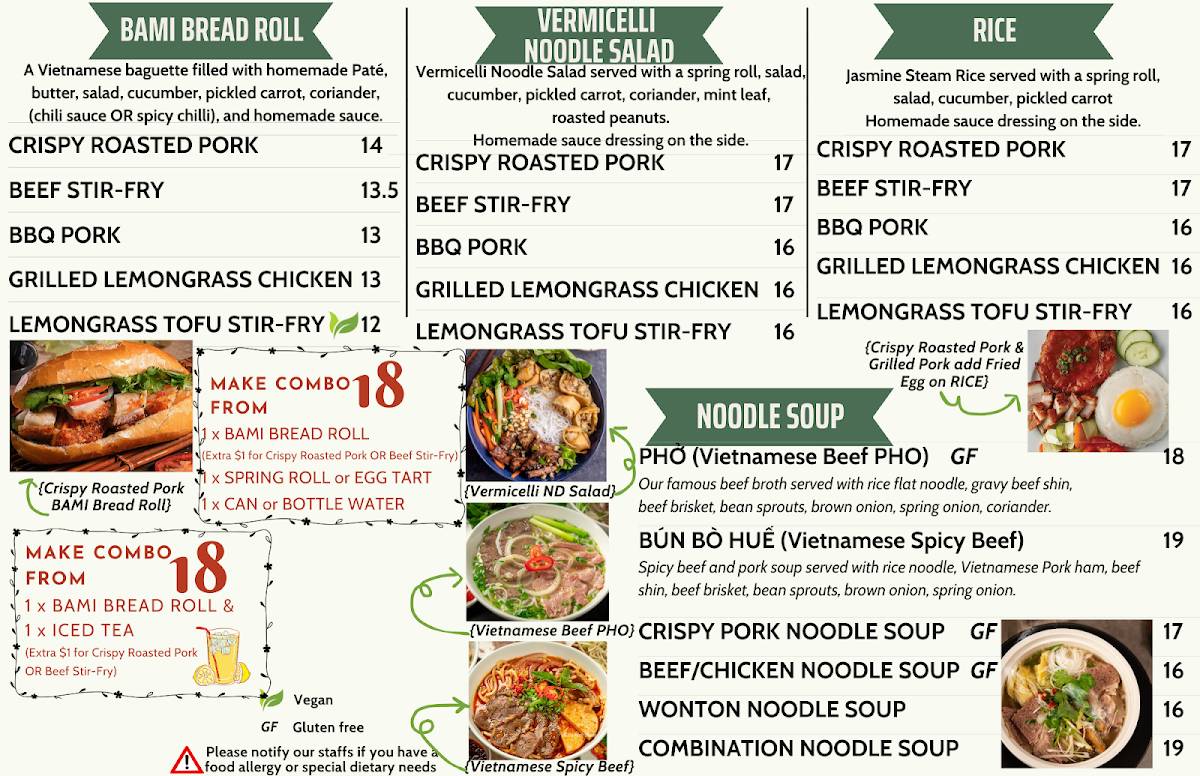 Menu at The BAMI Darwin City restaurant, Darwin City