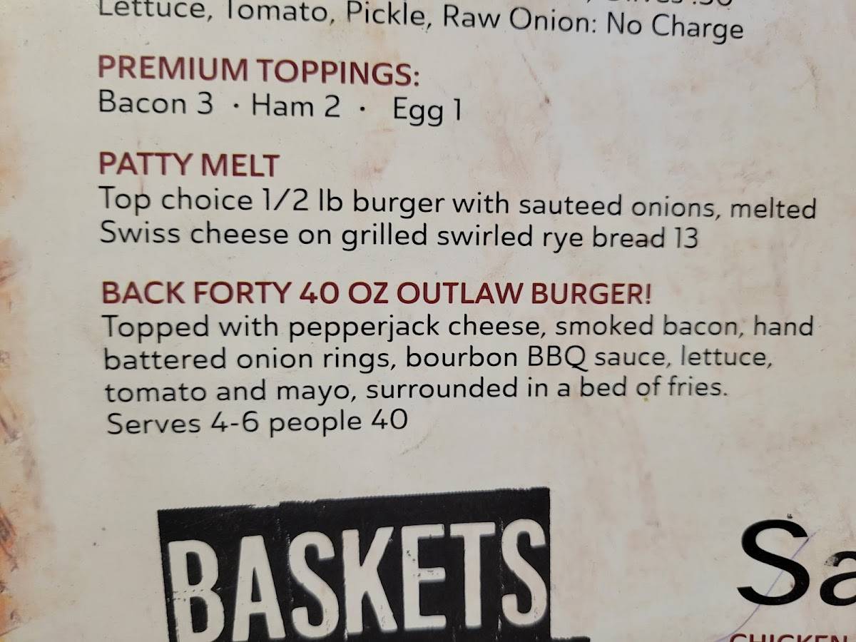Menu at The Back Forty pub & bar, Chesaning