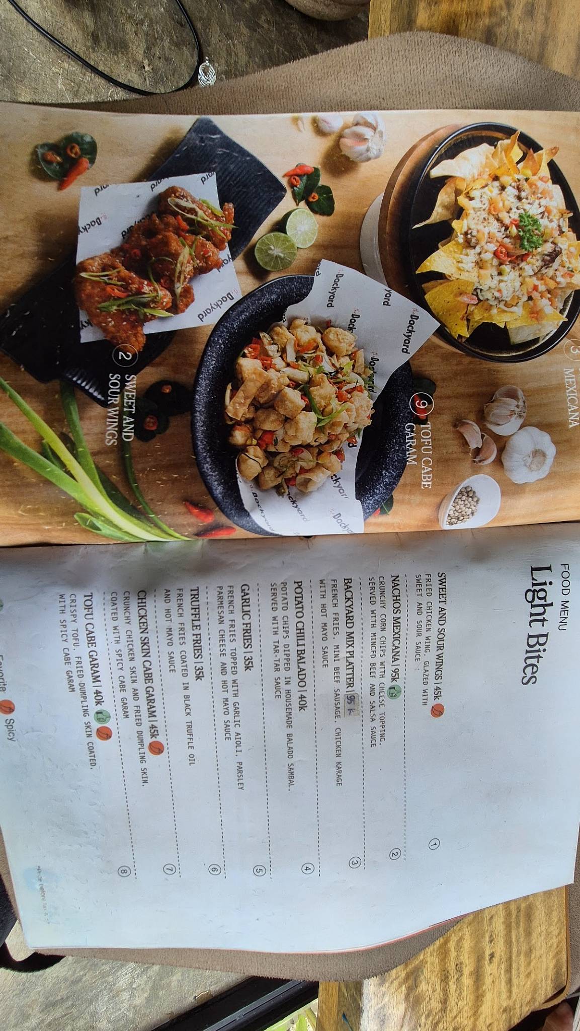 Menu at The Backyard pub & bar, Makassar