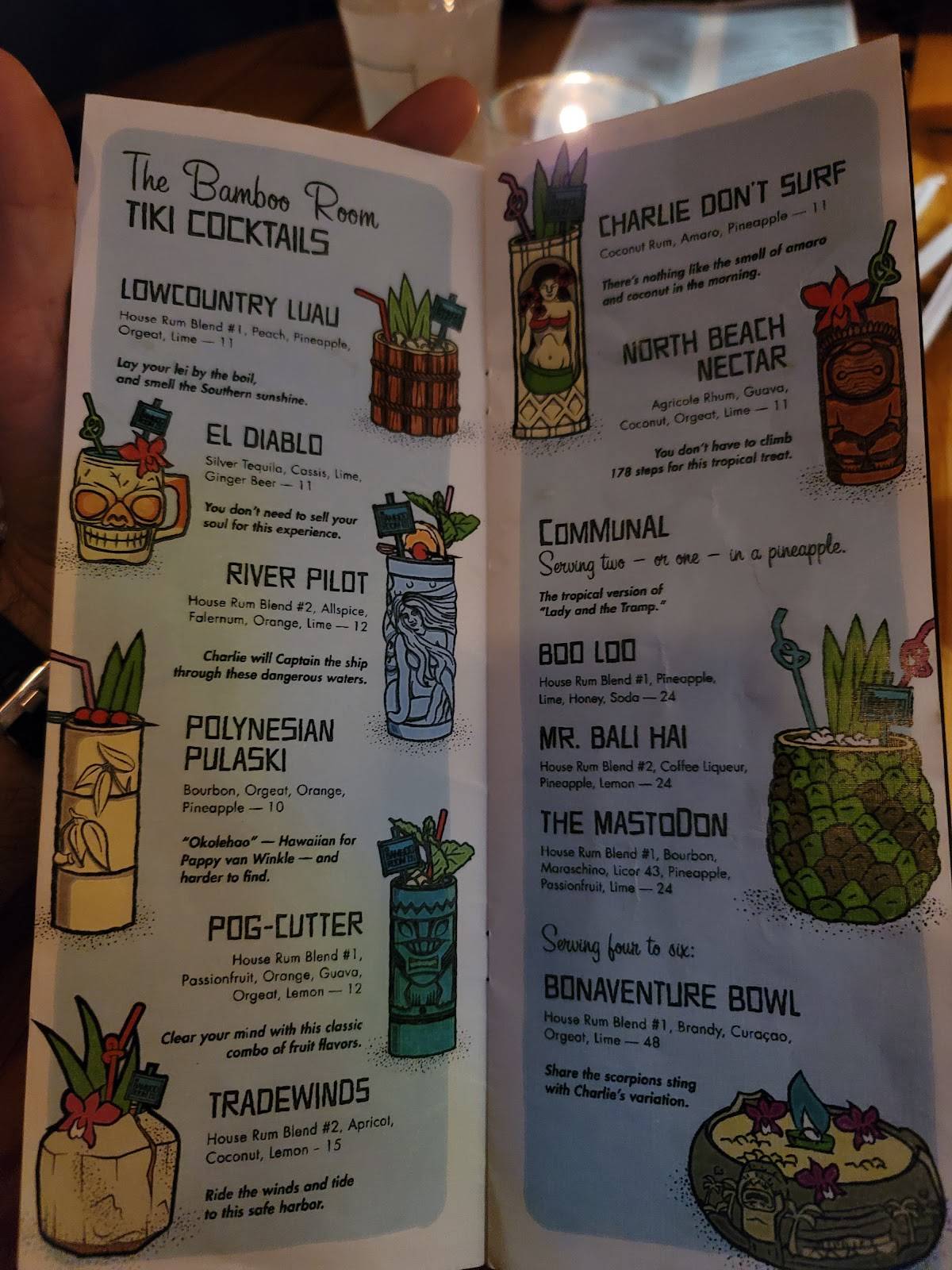 Menu at The Bamboo Room Tiki Bar, Savannah