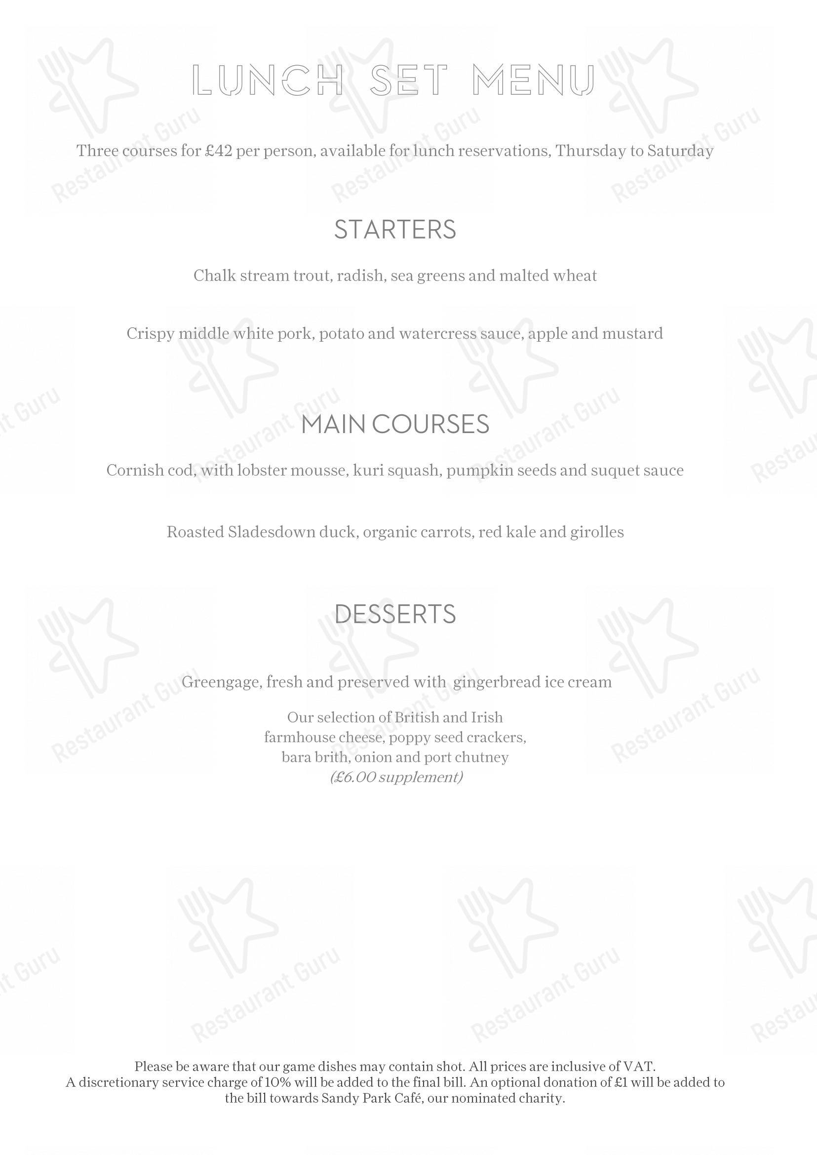 Menu at The Barn at Moor Hall, Ormskirk