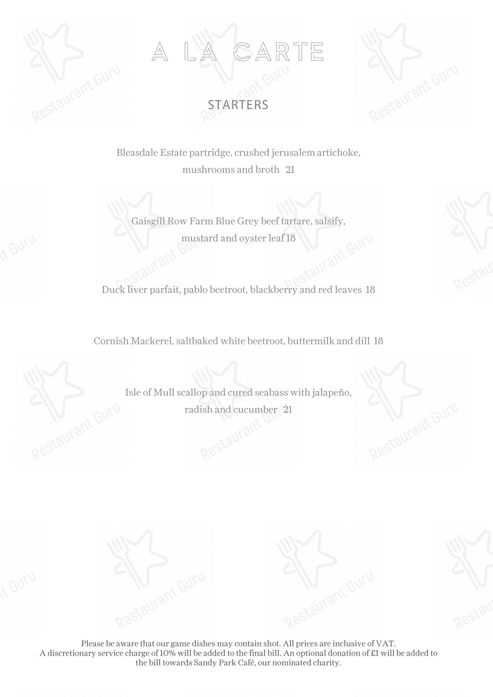 Menu at The Barn at Moor Hall, Ormskirk