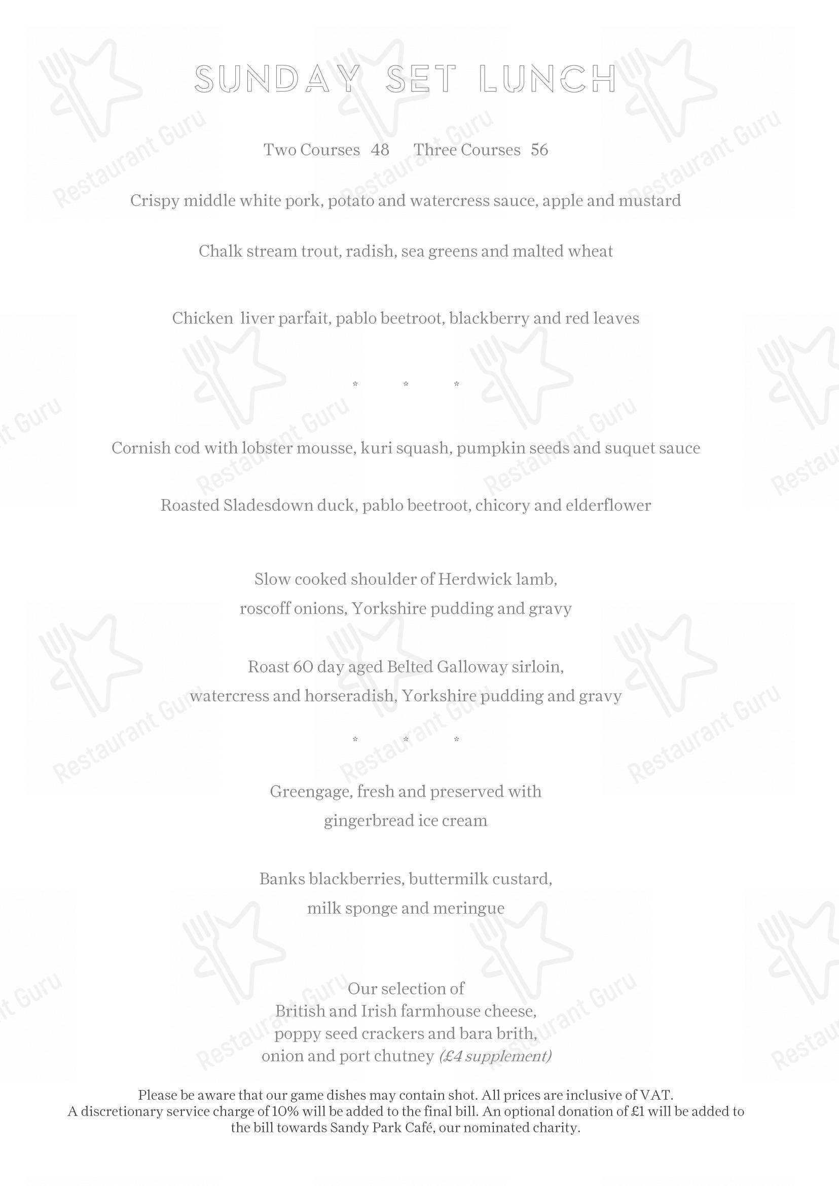 Menu at The Barn at Moor Hall, Ormskirk