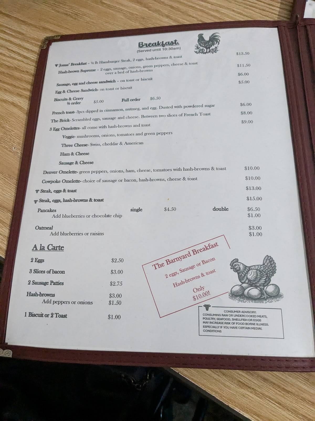 Menu at The Barnyard Restaurant, Decatur