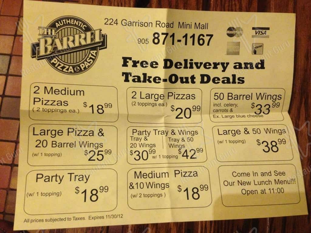 Menu at The Barrel Restaurant, Fort Erie, 224 Garrison Rd