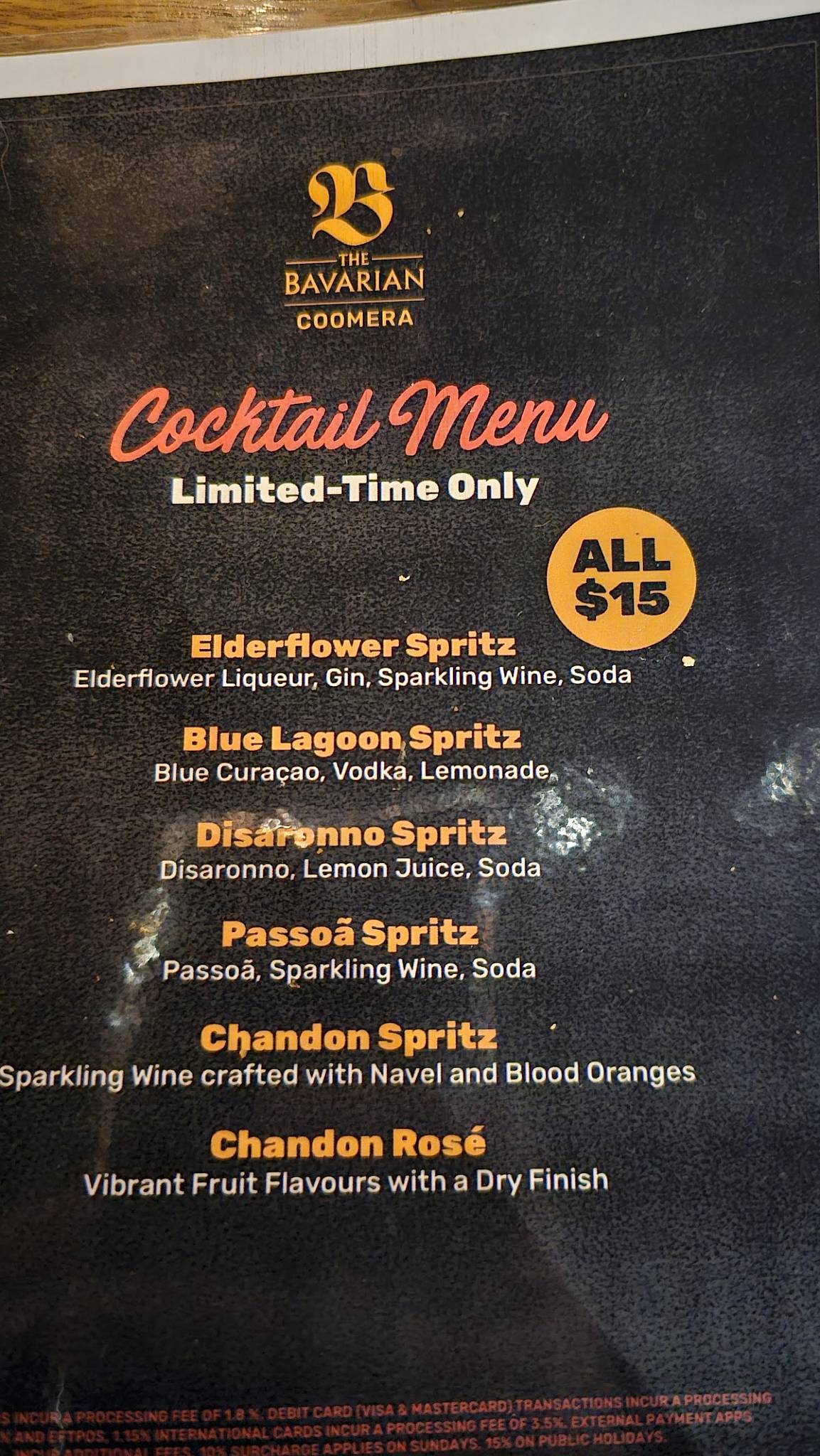 Menu at The Bavarian restaurant, Coomera, Westfield Coomera