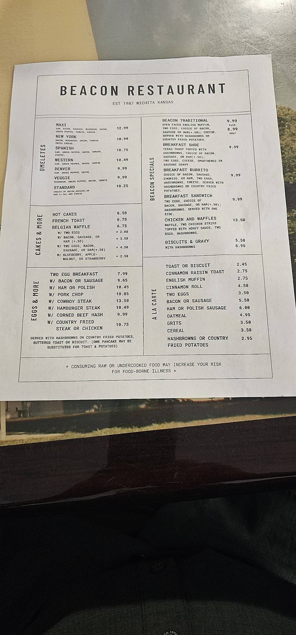 Menu at The Beacon Restaurant, Wichita