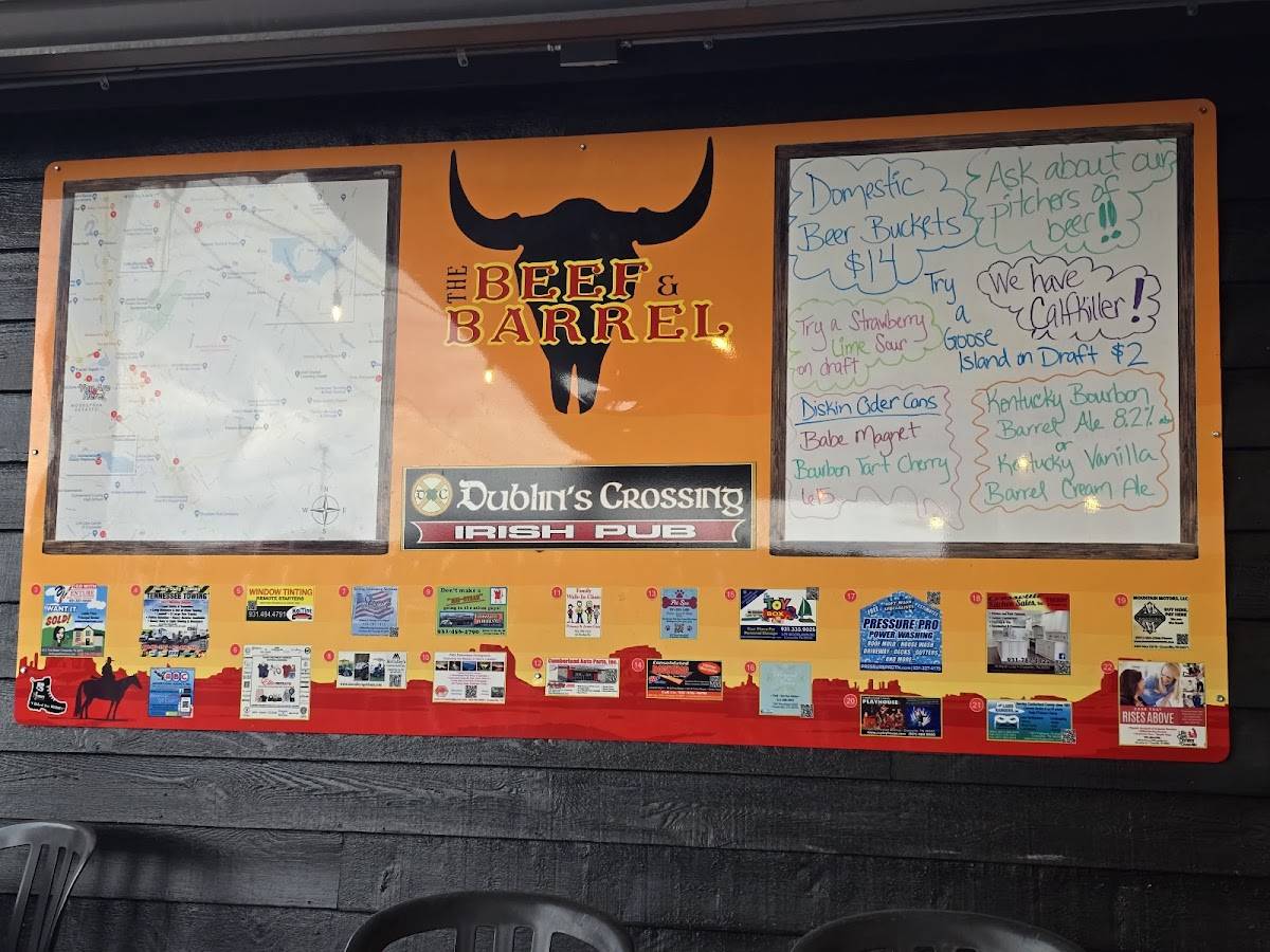 Menu at The Beef and Barrel Restaurant & Lounge, Crossville, West Ave
