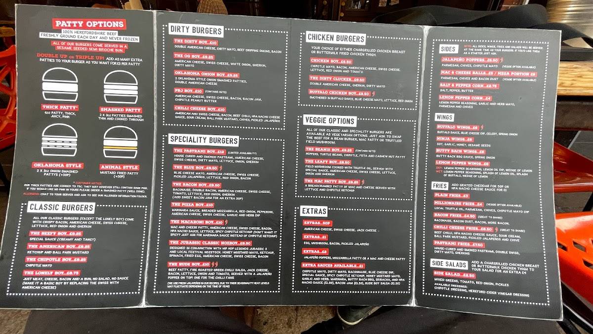 Menu at The Beefy Boys pub & bar, Hereford