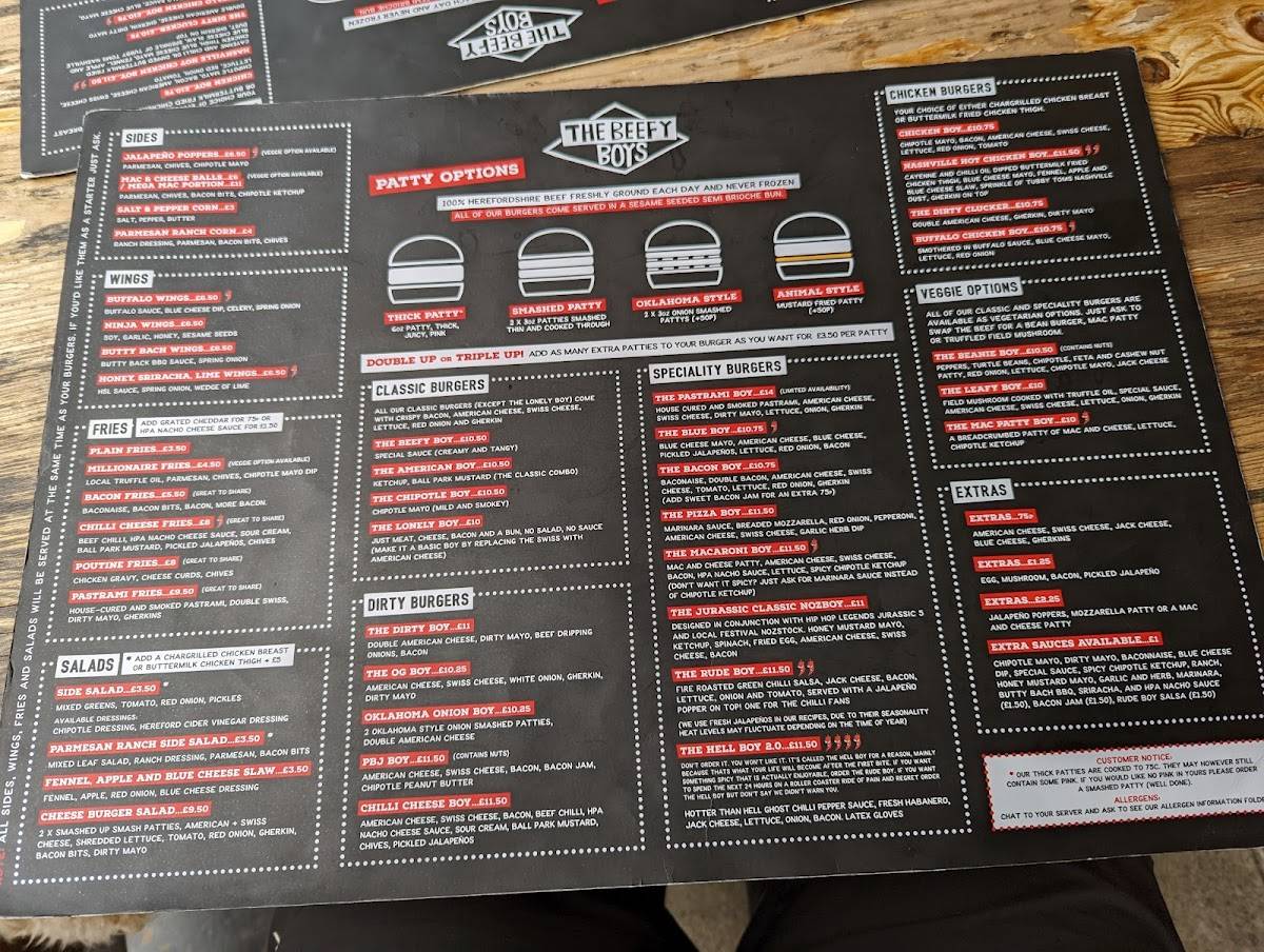 Menu at The Beefy Boys pub & bar, Hereford