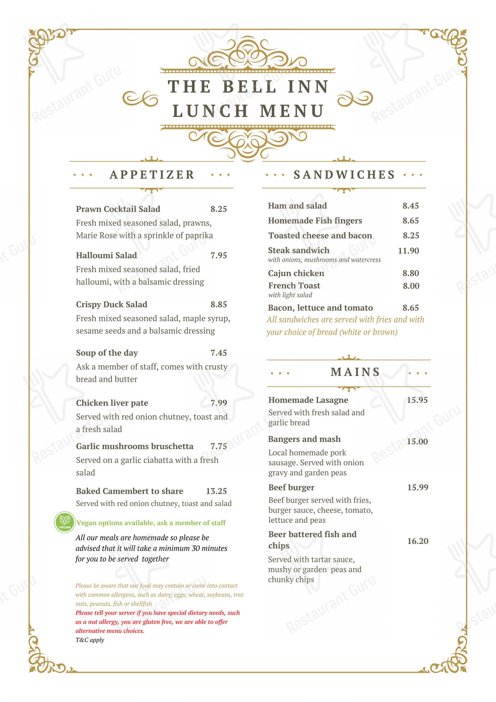 Menu at The Bell Inn pub & bar, Kingswinford, 614 High St