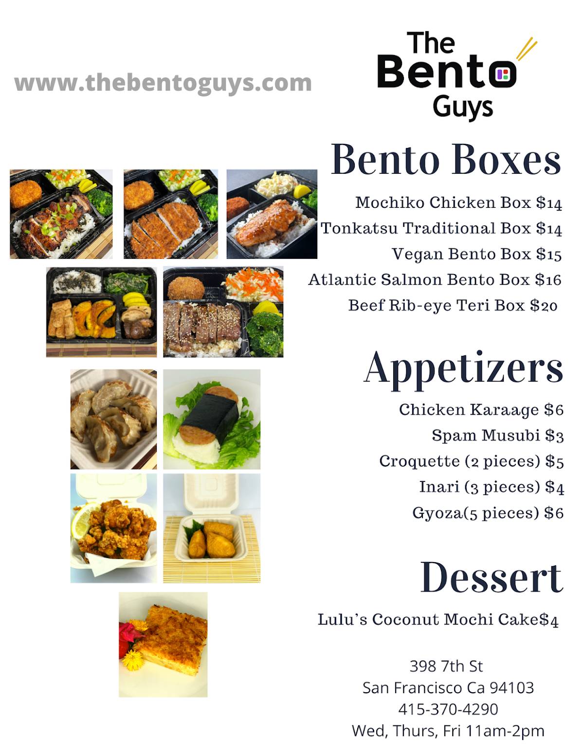 Menu at The Bento Guys restaurant, San Francisco