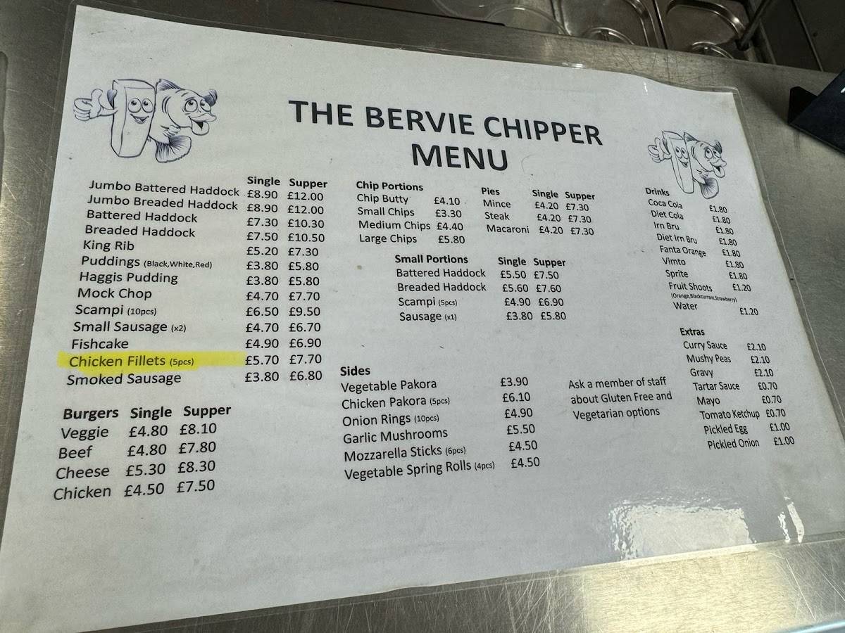 Menu at The Bervie Chipper fast food, Inverbervie
