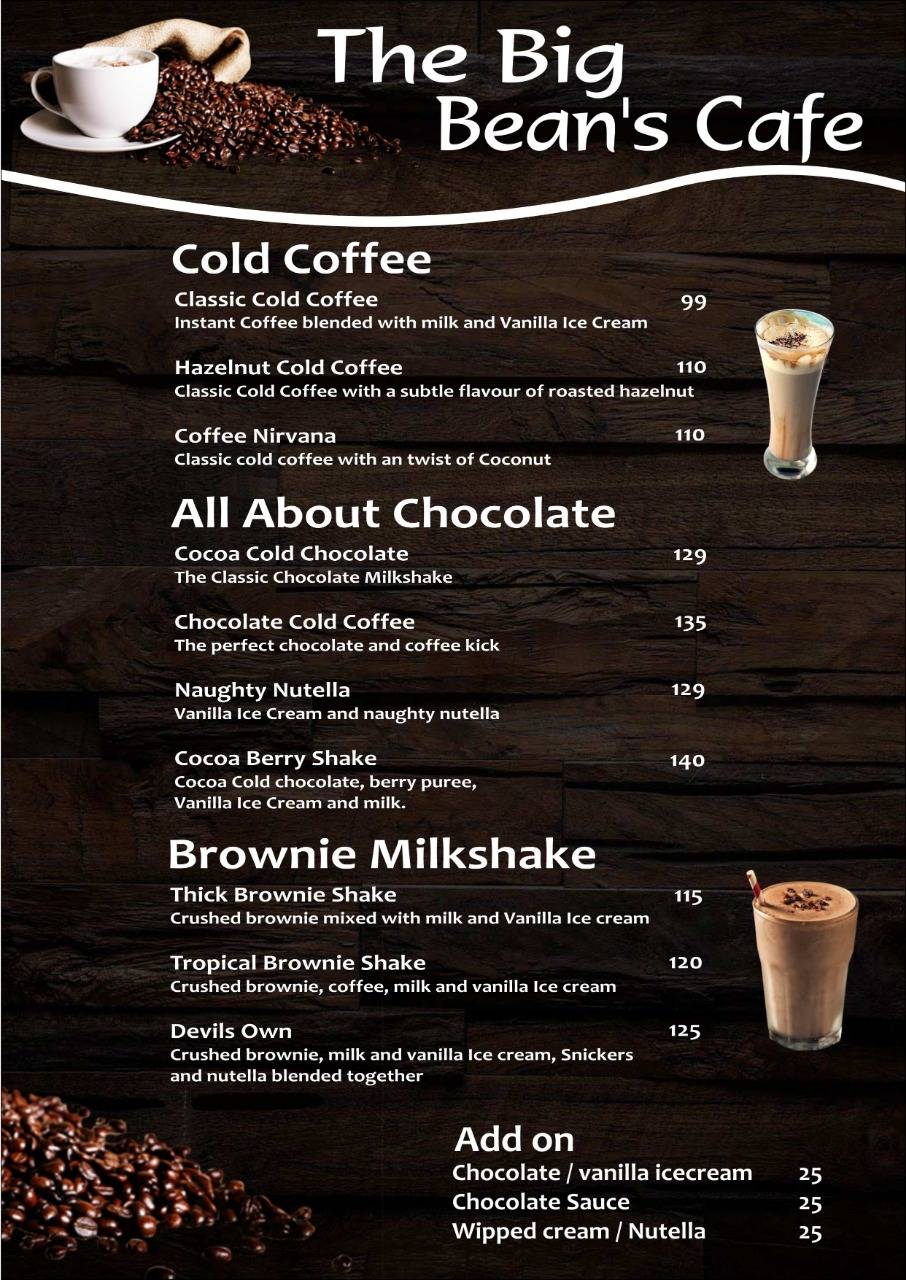 Menu at The Big Bean's Cafe, Ulhasnagar