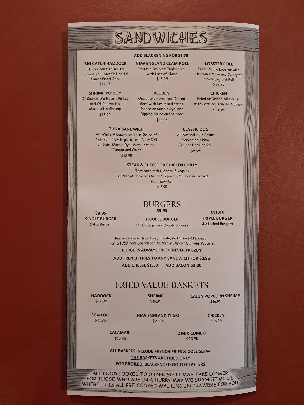 Menu at The Big Catch restaurant, Bristol