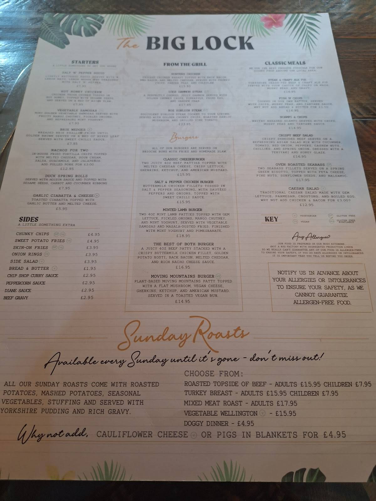 Menu at The Big Lock pub & bar, Middlewich