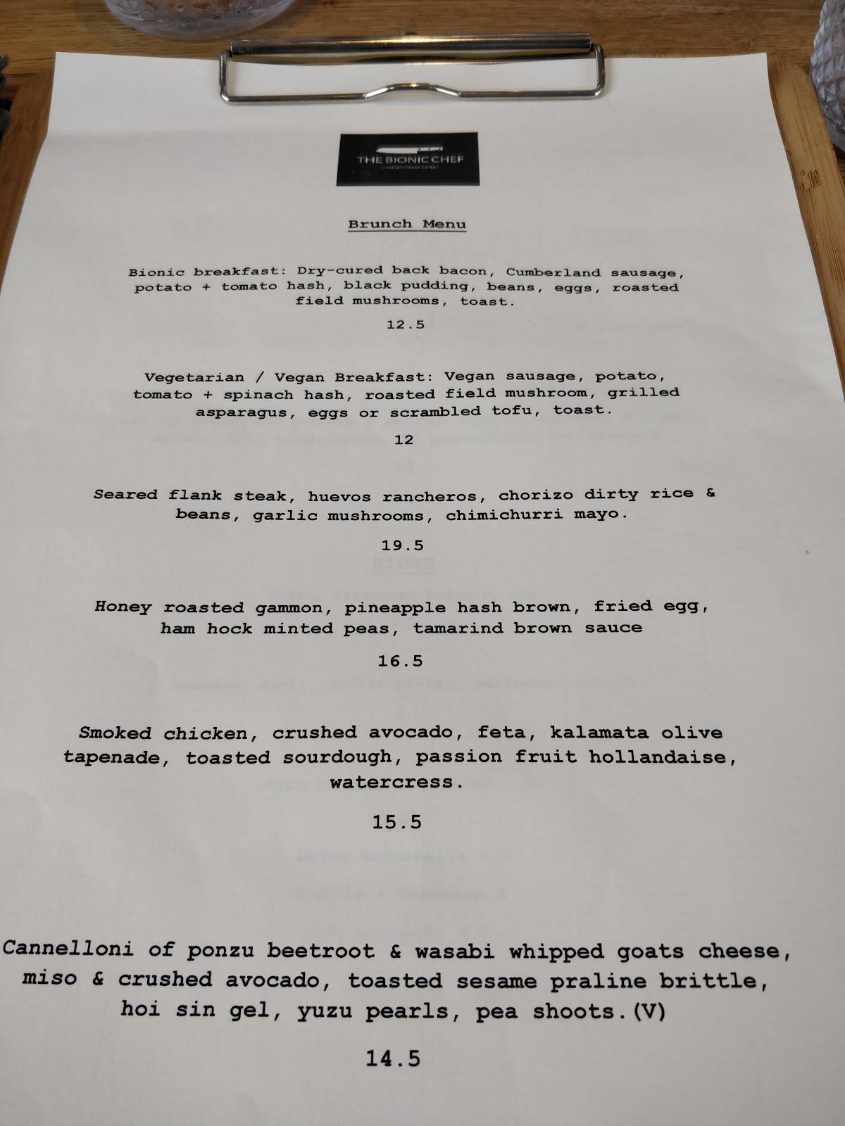 Menu at The Bionic Chef cafe, Huddersfield