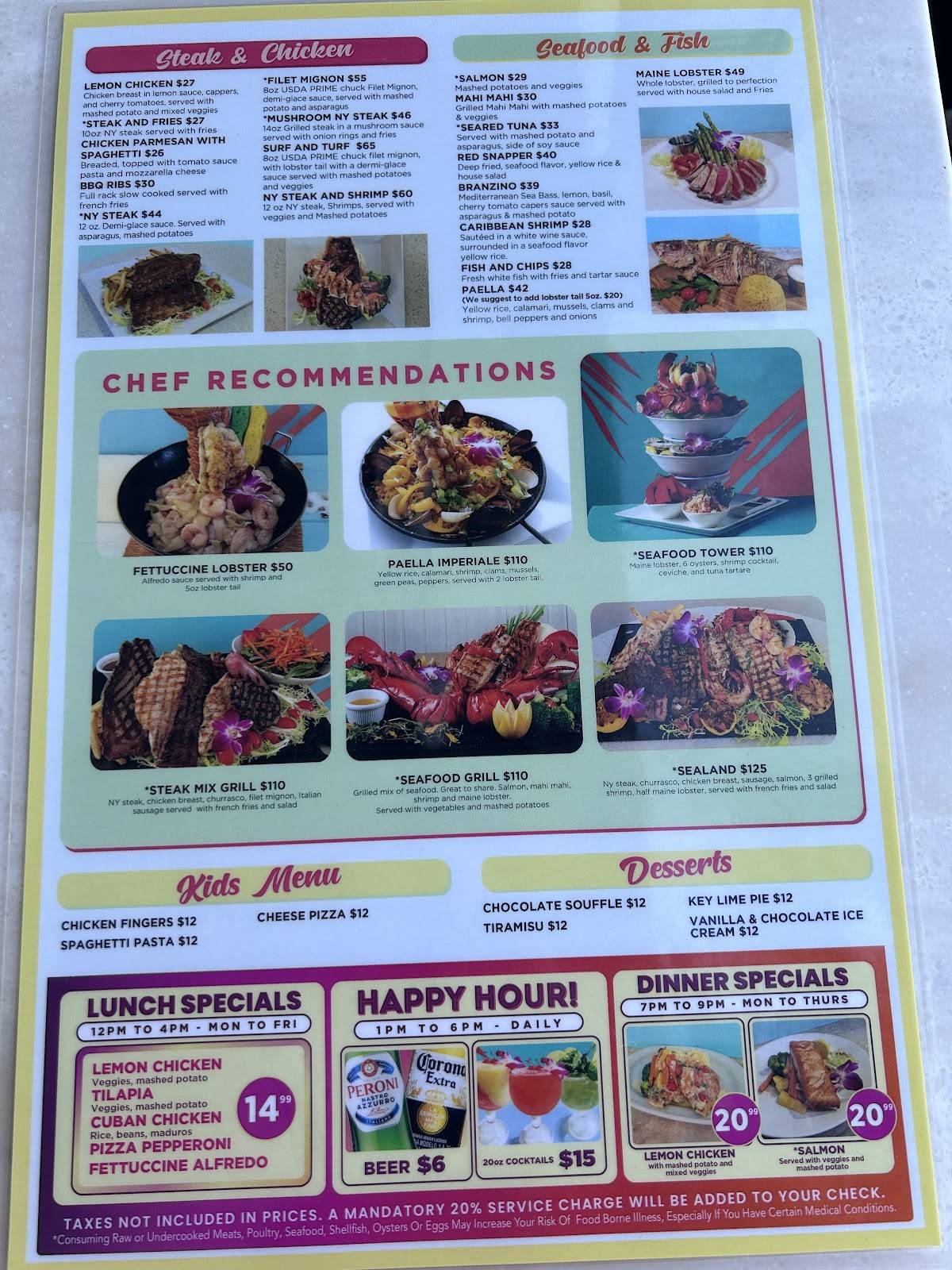 Menu at The Birdcage Cafe, Miami Beach