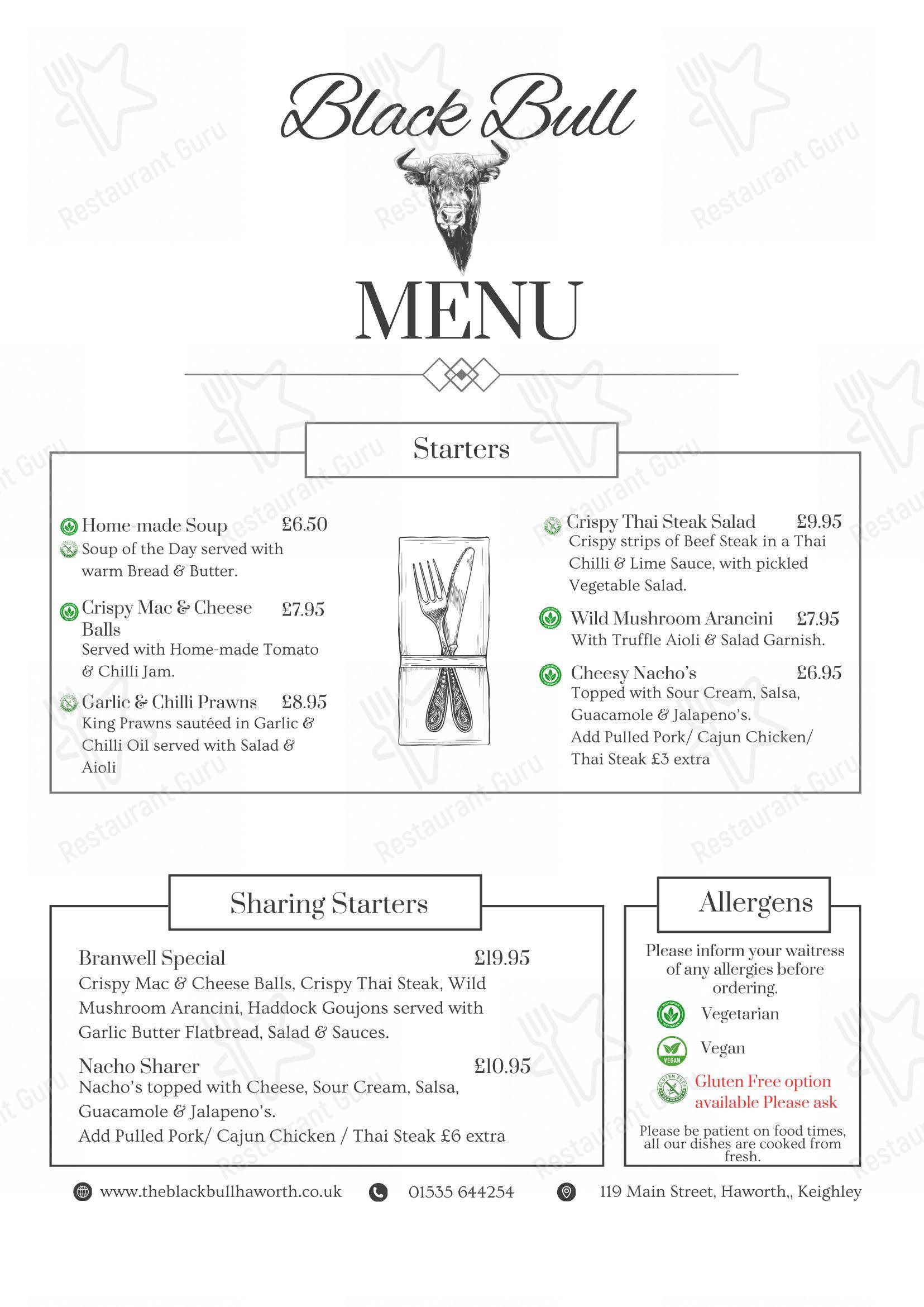 Carta del restaurante The Black Bull Haworth, Keighley