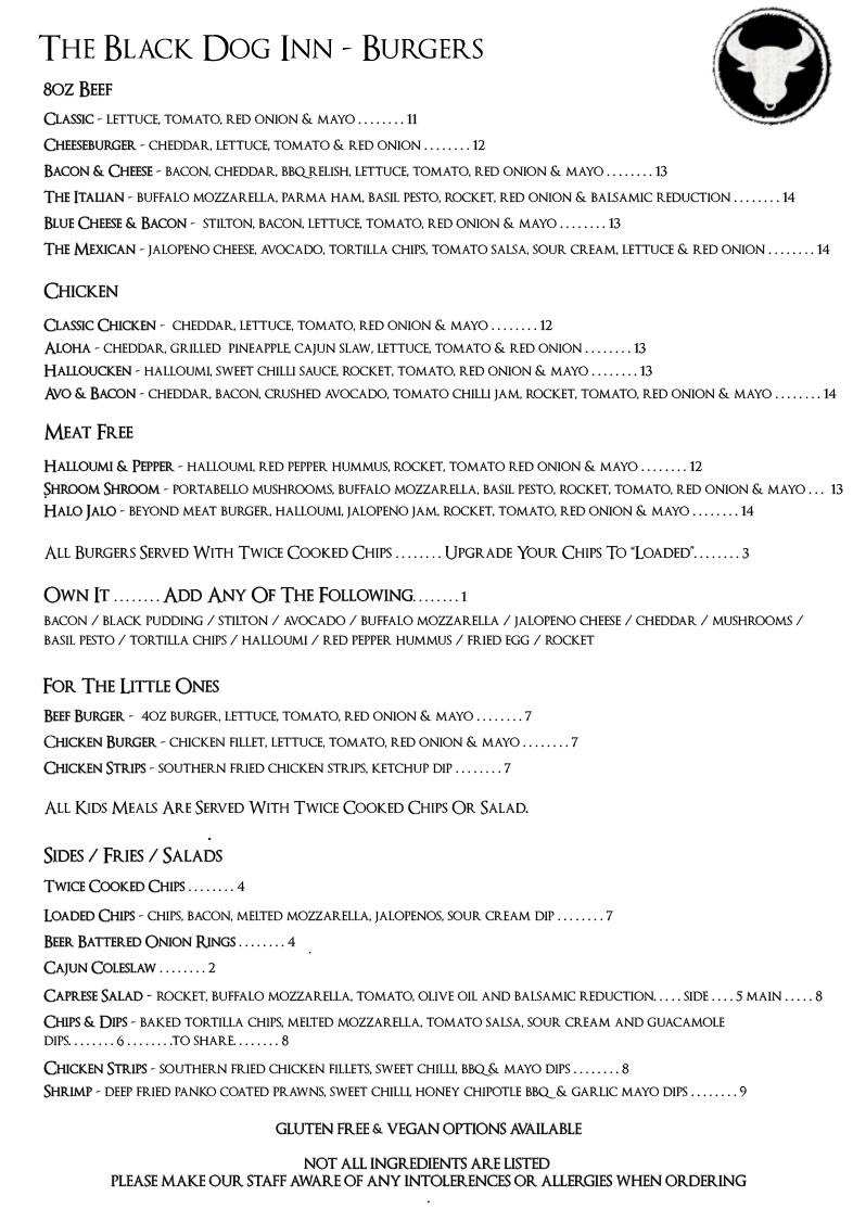 Menu at The Black Dog Inn, Dalton-in-Furness pub & bar, Dalton-in ...