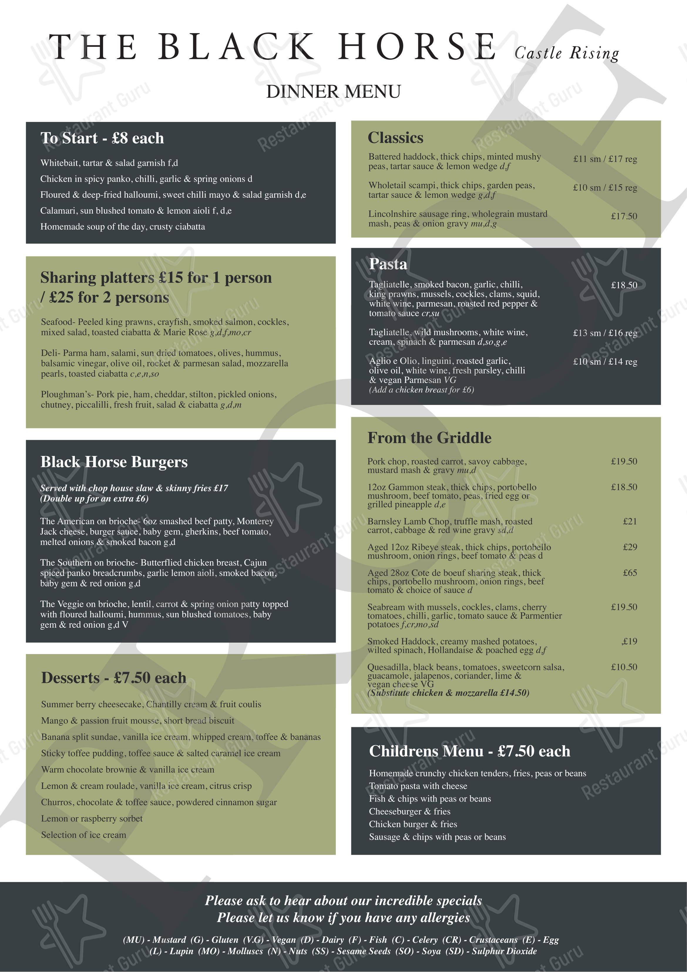 Menu at The Black Horse Inn pub & bar, Castle Rising