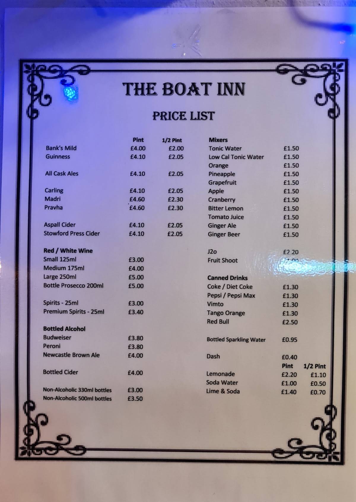 Menu at The Boat Inn - Jackfield pub & bar, Telford