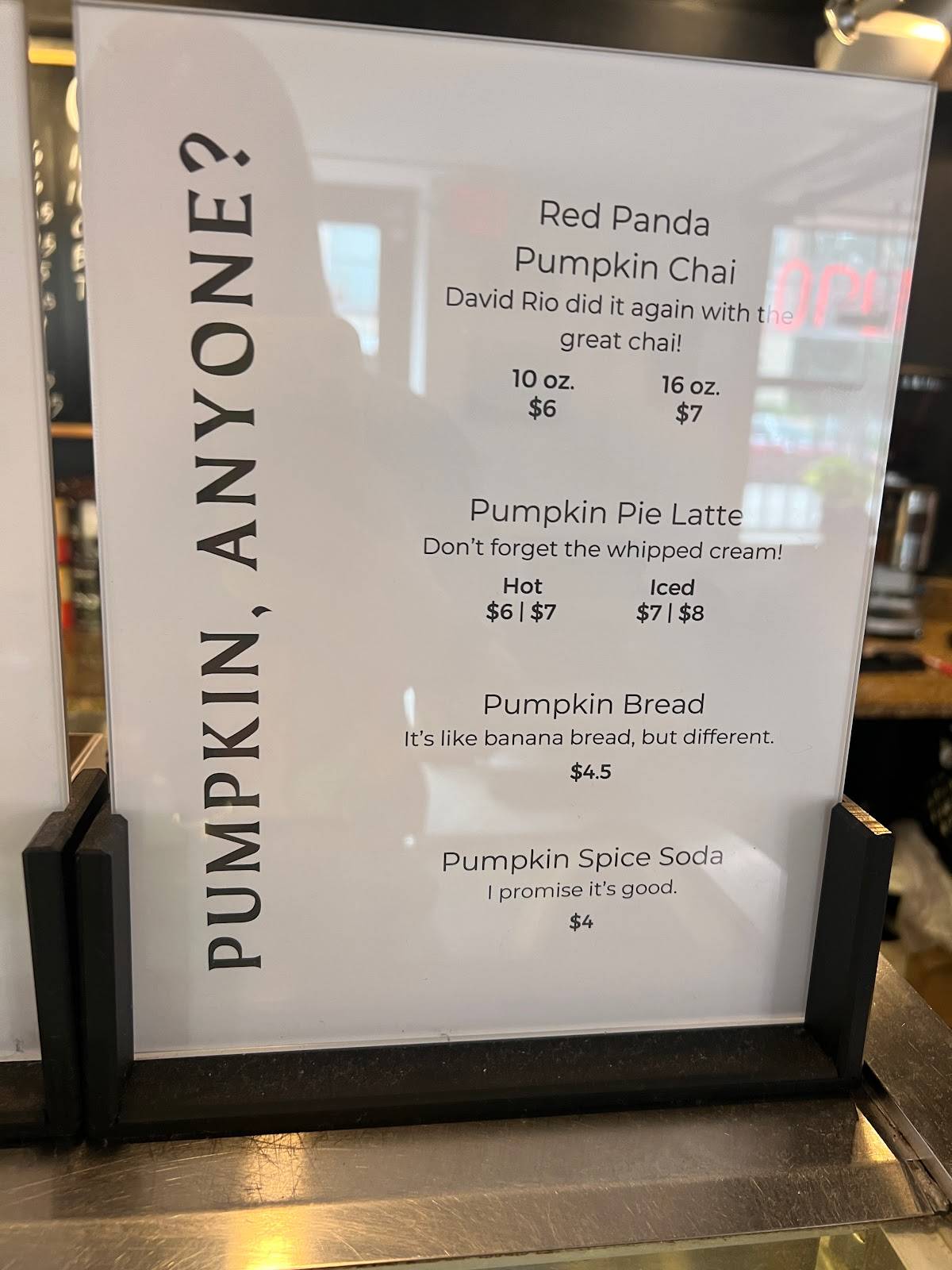 Menu at The Boiler Room cafe, Minneapolis