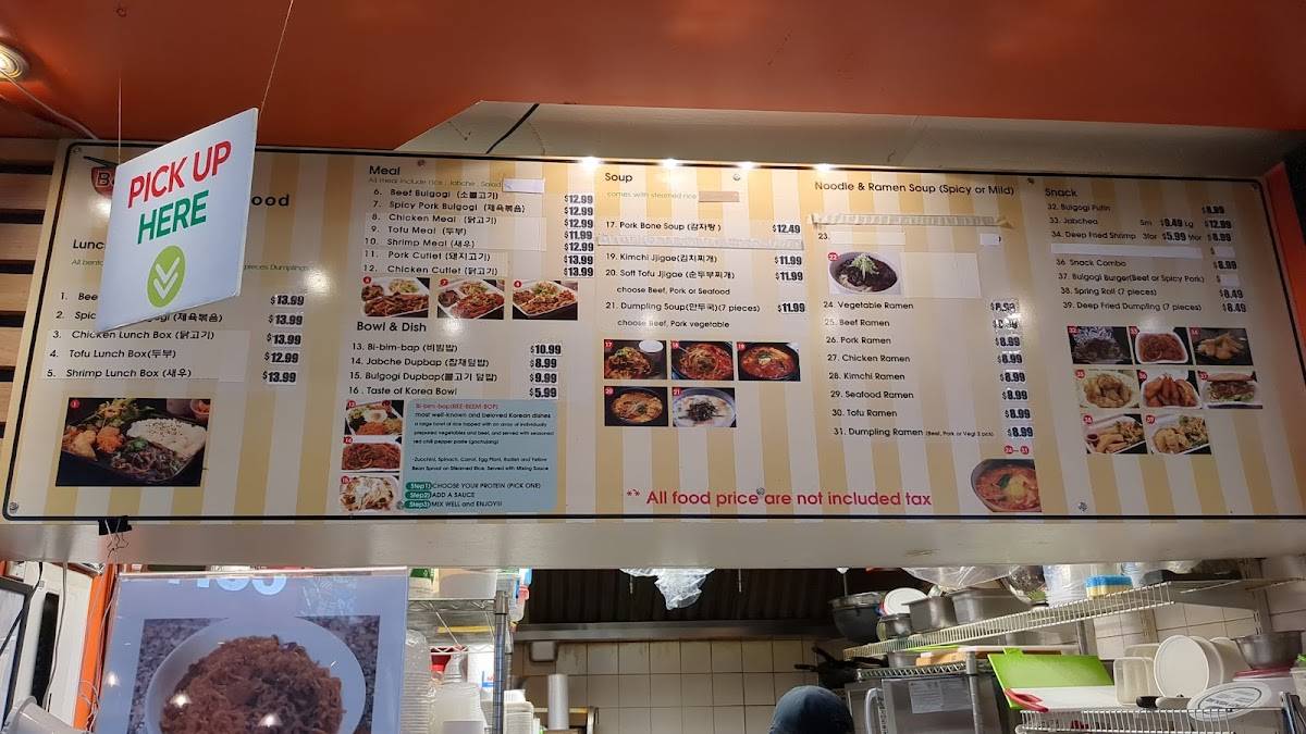 Carta del restaurante The Bowl Korean Food, Toronto, 109 McCaul St