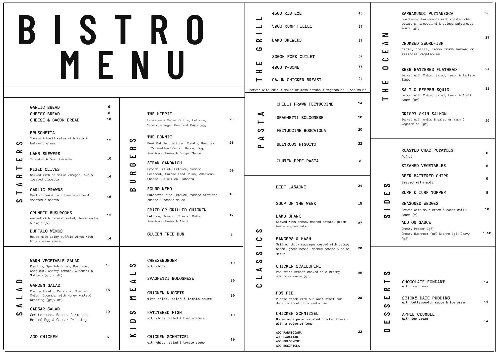 Menu at The Bowral Hotel pub & bar, Bowral, 412 Bong Bong St