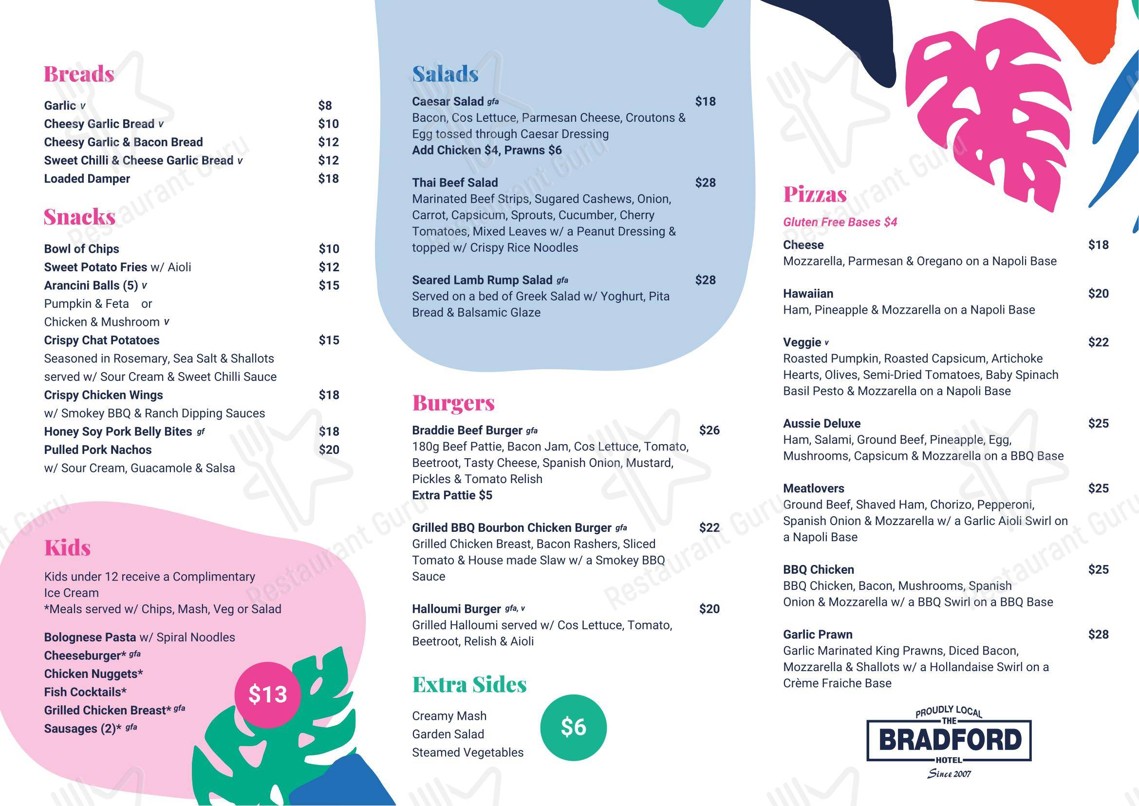 Menu at The Bradford Hotel pub & bar, Rutherford