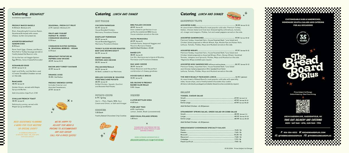Menu at The Bread Board Plus restaurant, Haddonfield